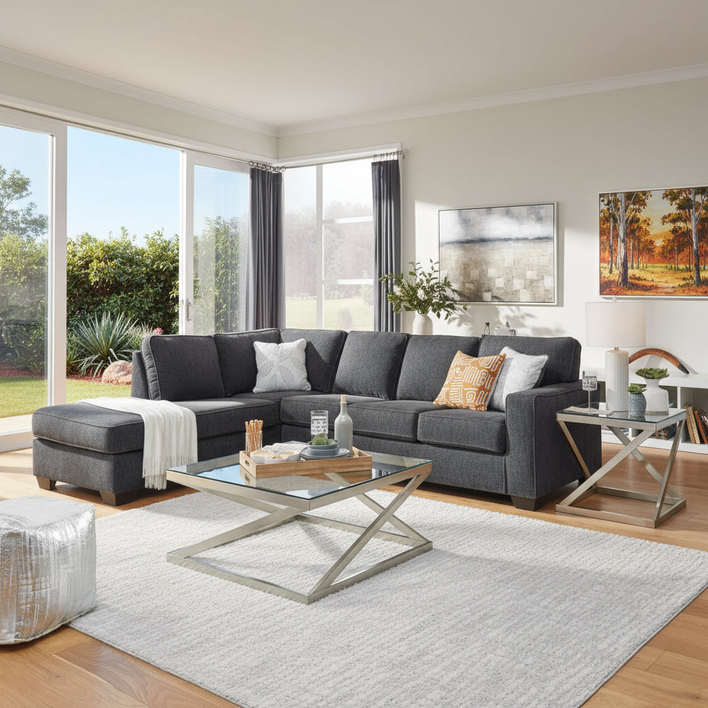 Buy Atlanta Corner Lounge with Chaise in Slate Grey Online – Furniture Barn